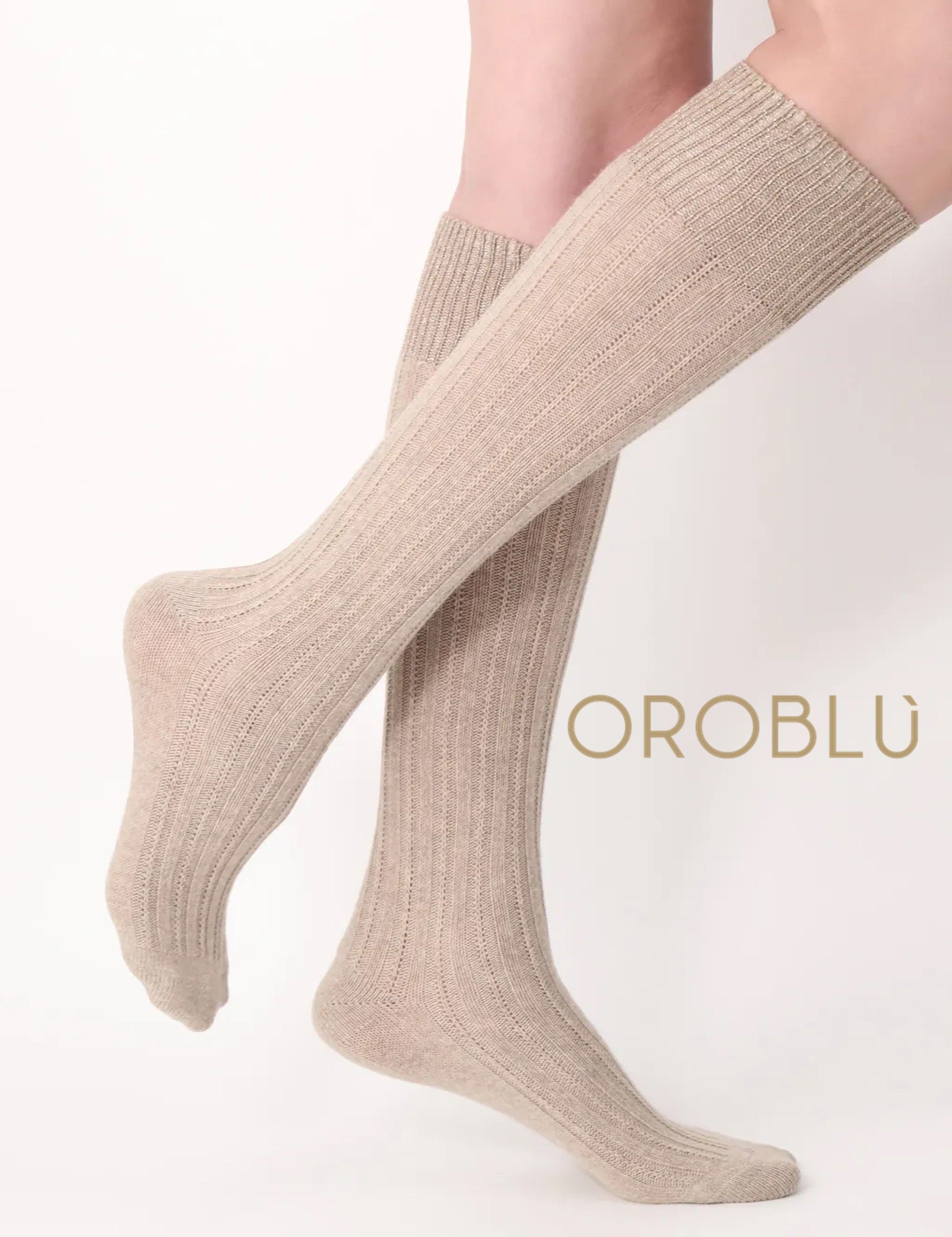 Oroblu Jasmine Aplaca Wool & Cotton Knee High Socks Beige Melange VOBF ...