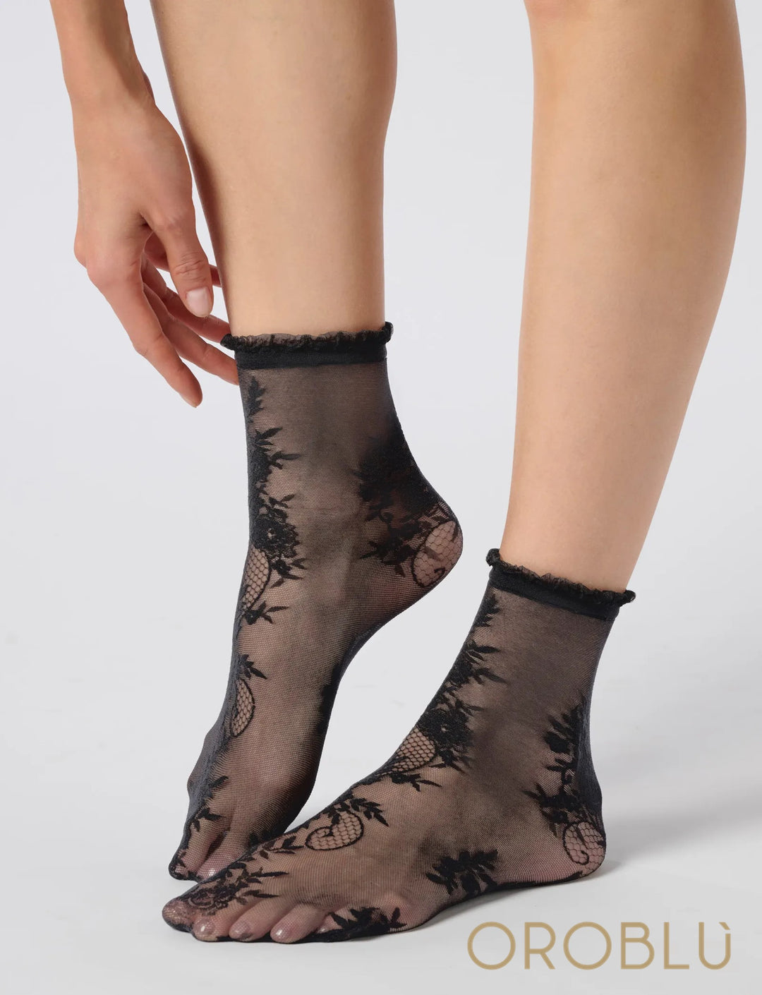 Oroblu Logo Floral Lace Effect Sheer Knee Highs Lacelike 30 | Oroblù
